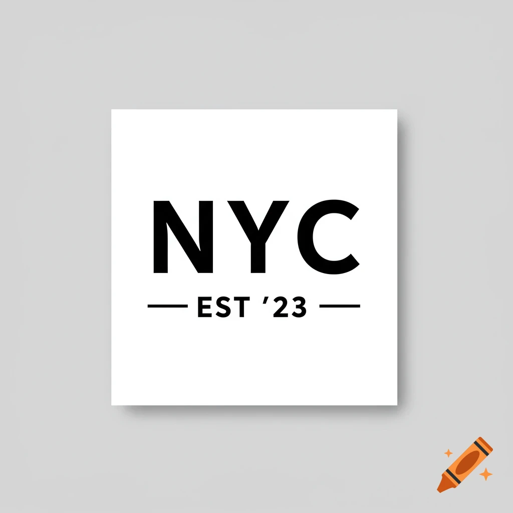 Minimalist logo with black text 'NYC' over 'EST '23' on white on Craiyon