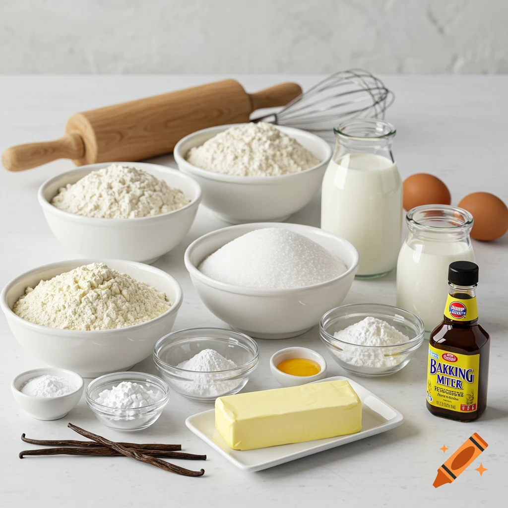 HALF BAKED written in flour with eggs and baking tools on a wooden ...
