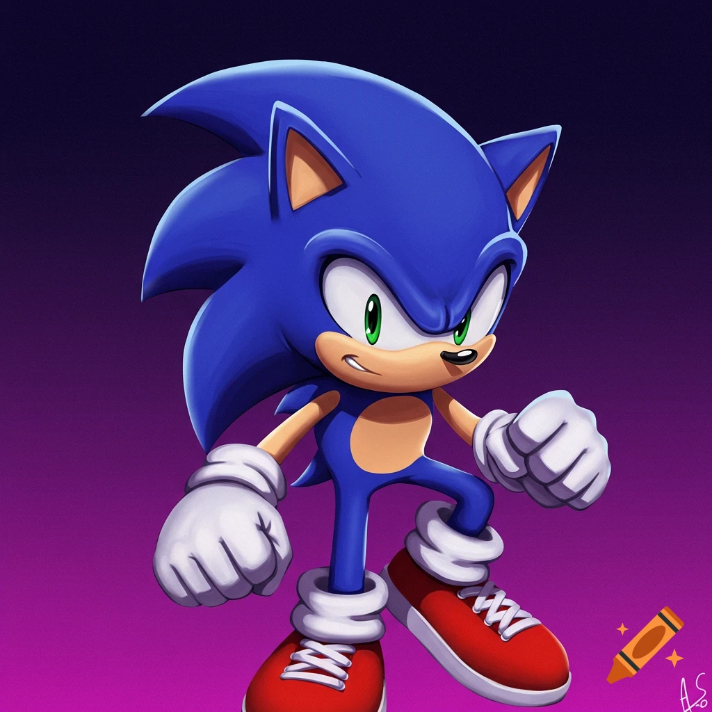 Sonic the Hedgehog running fast with a motion blur background. on Craiyon