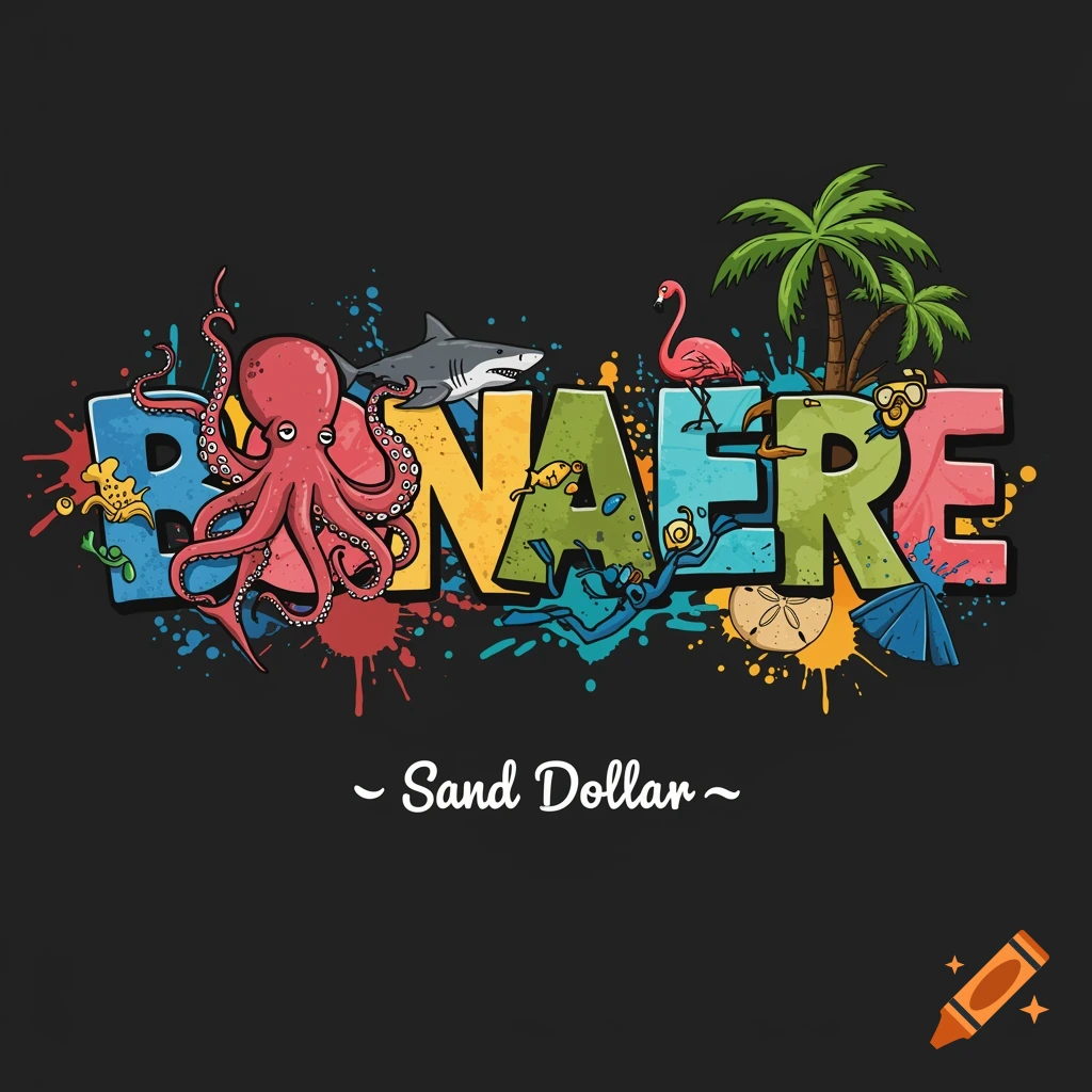 BONA RE graffiti art featuring palm tree, octopus, shark, flamingo ...