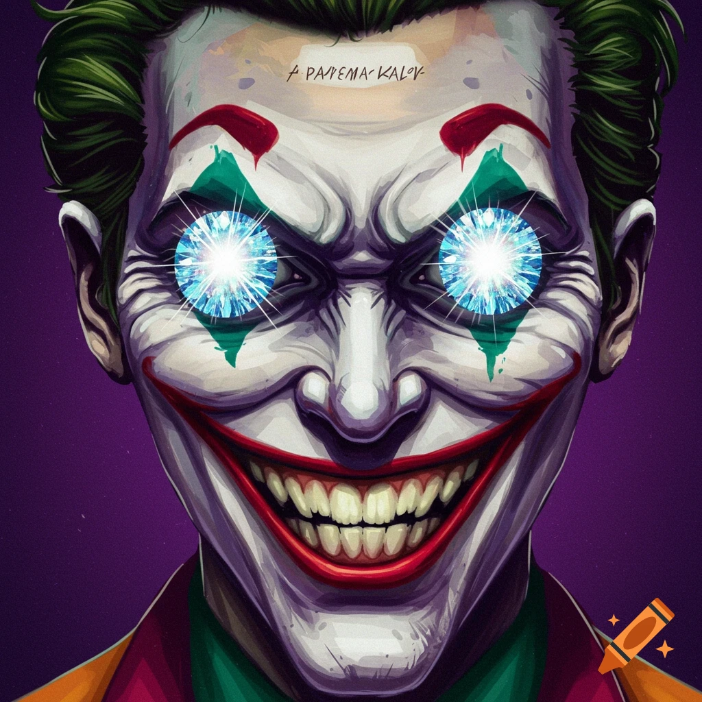 Joker with mask, diamond eyes, and X smile on Craiyon