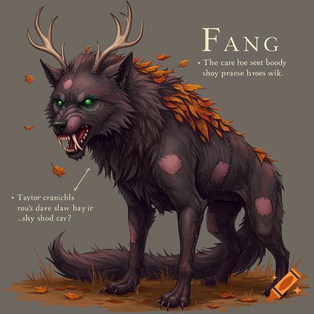 Patchwork wolf creature with antlers on Craiyon