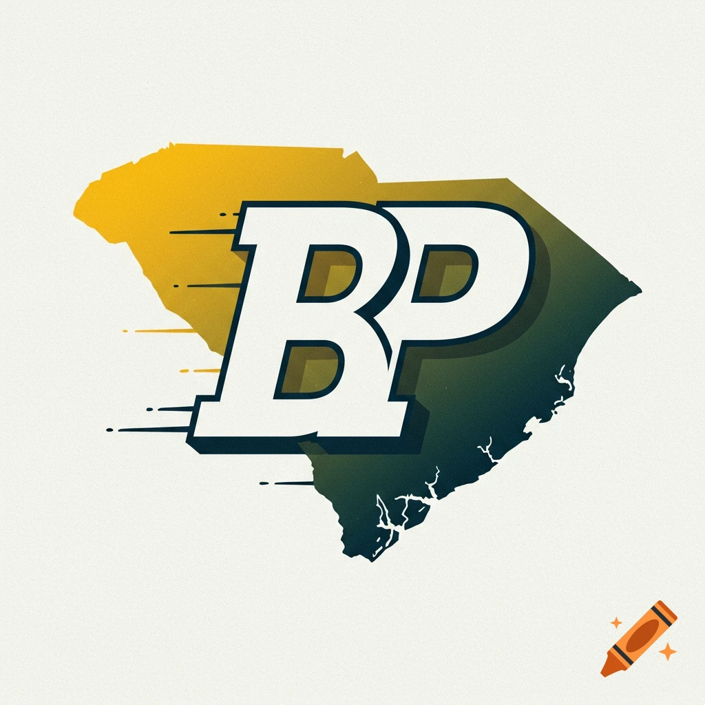 Track and field logo with BP letters and South Carolina outline on Craiyon