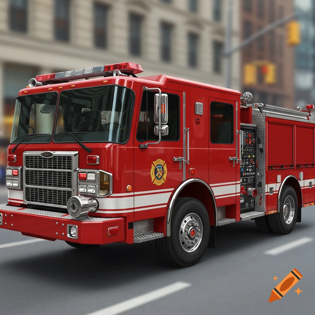 Red fire truck cab on Craiyon
