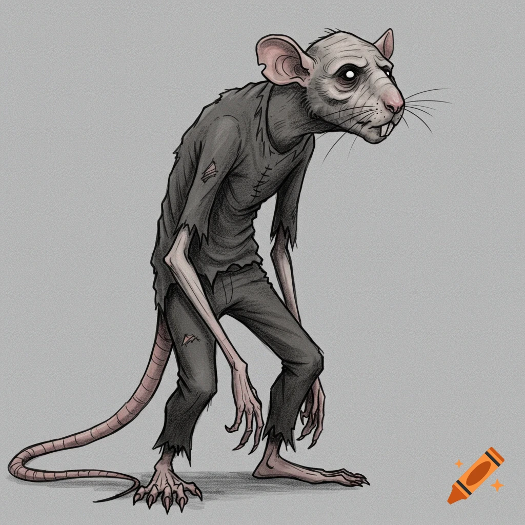 Easy 6th-grade sketch of a person-like rat man on Craiyon