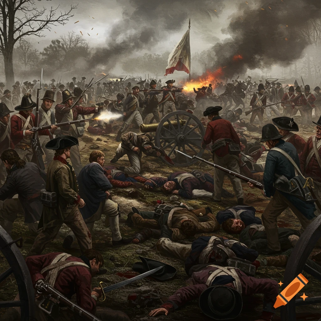 Vibrant Reimagining of the Battle of Gettysburg With Purple Flags created on Craiyon