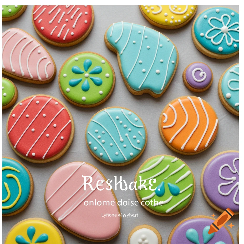Hand decorated colorful cookies with royal icing on Craiyon