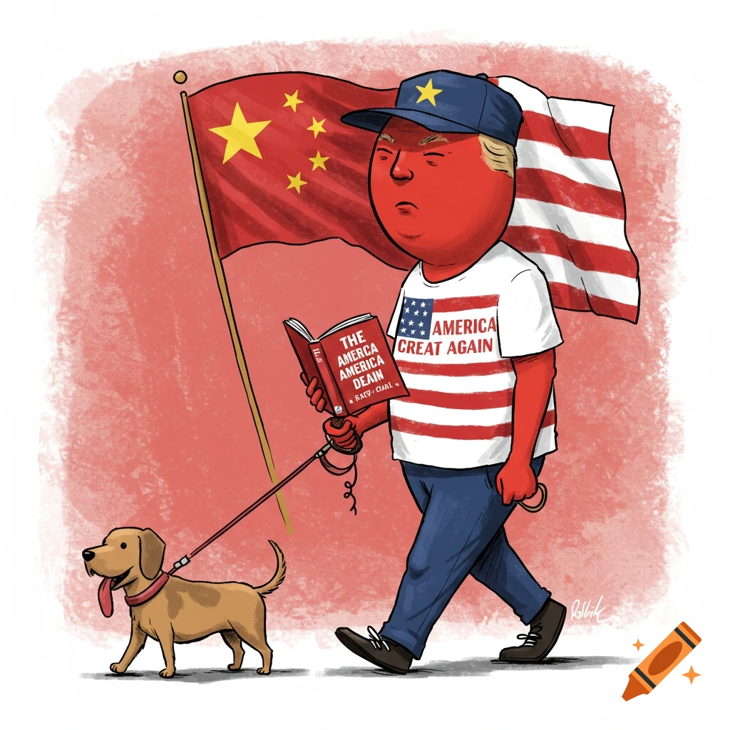 Political cartoon of figure resembling Trump with red face, walking a ...