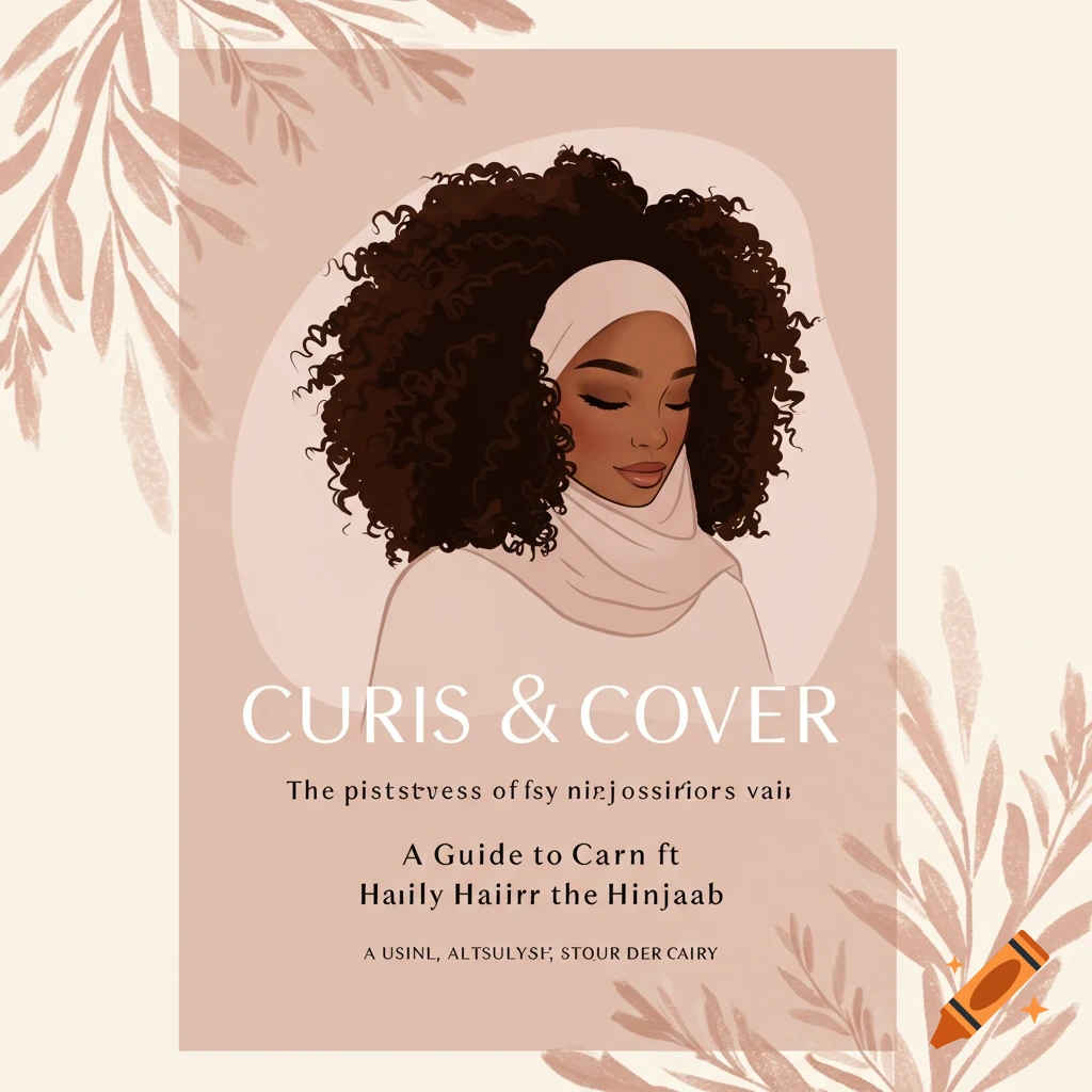Elegant book cover for *Curls & Cover* beauty guide featuring a Muslim ...