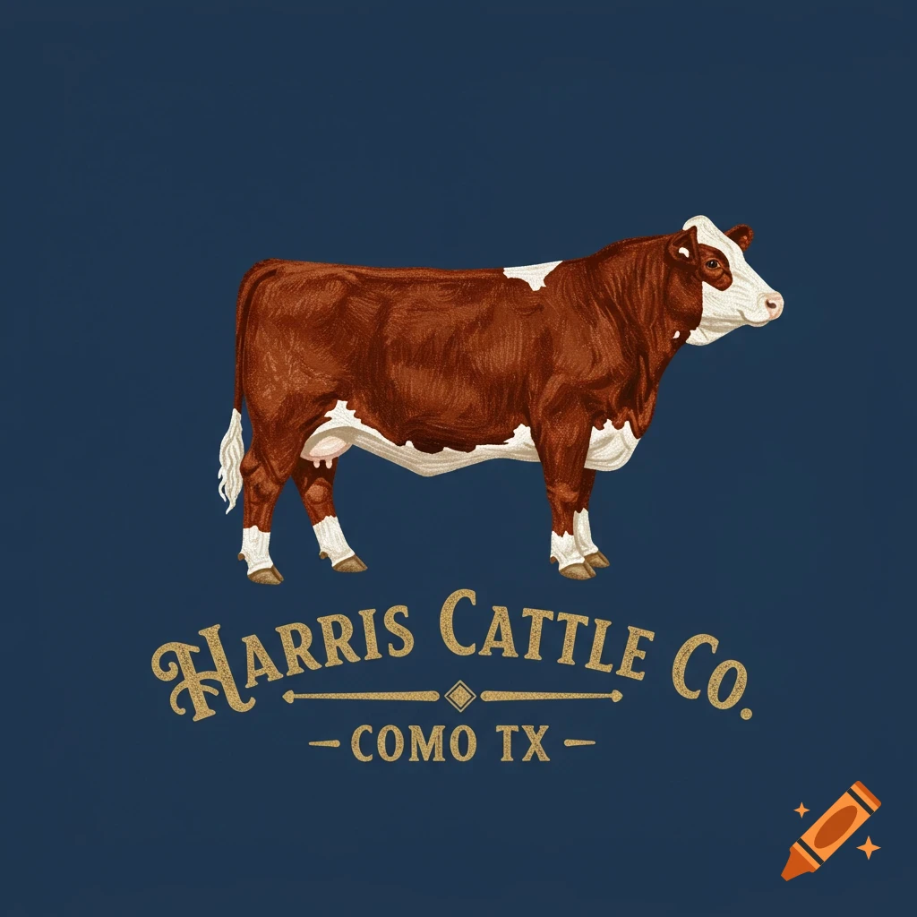 Hereford cow hat patch for Harris Cattle Co., Como, TX on Craiyon