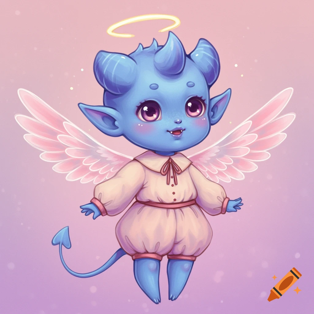 Cute blue demon cherub with wings on Craiyon