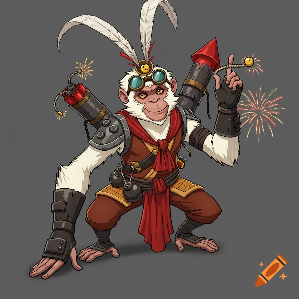 Animated humanoid macaque with goggles and Wukong-style antennae. on ...