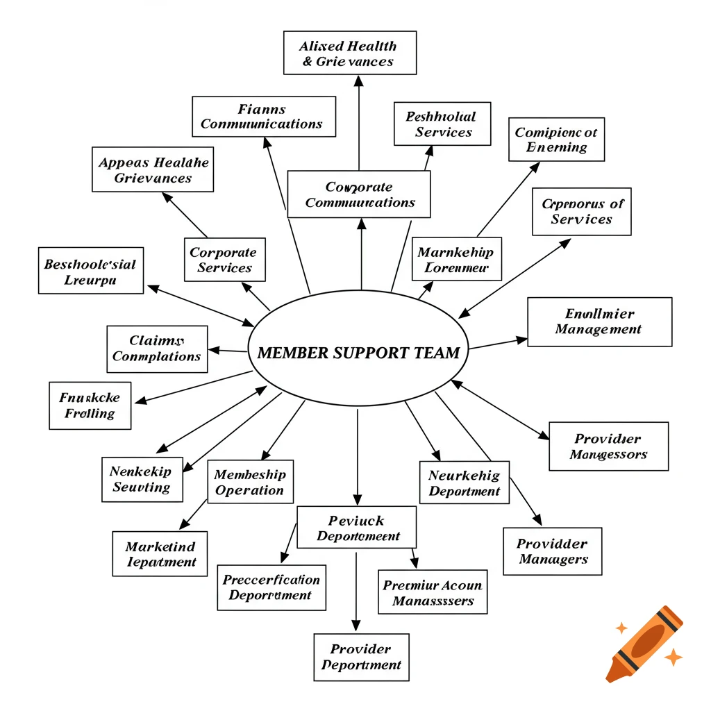 Diagram of Member Support Team branches on Craiyon