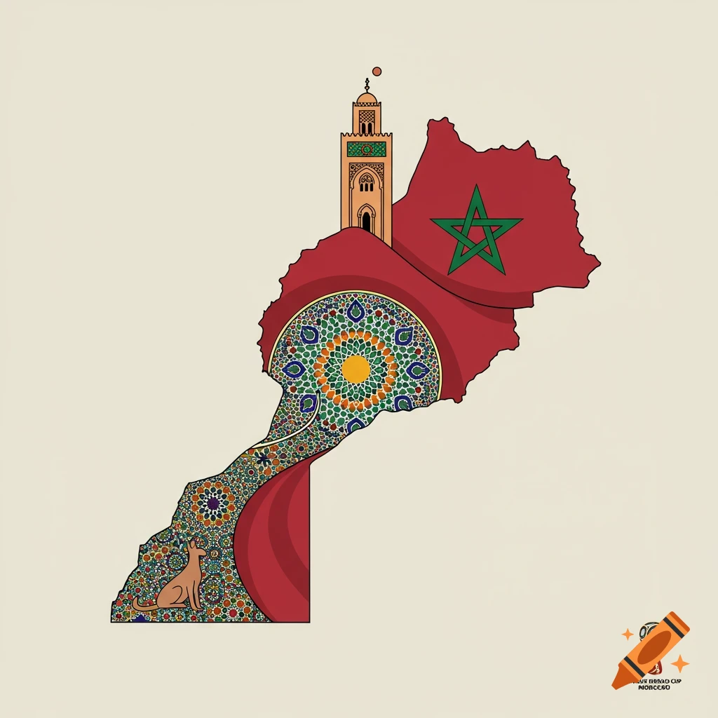 Morocco World Cup logo with map outline, crescent shape, Hassan II ...
