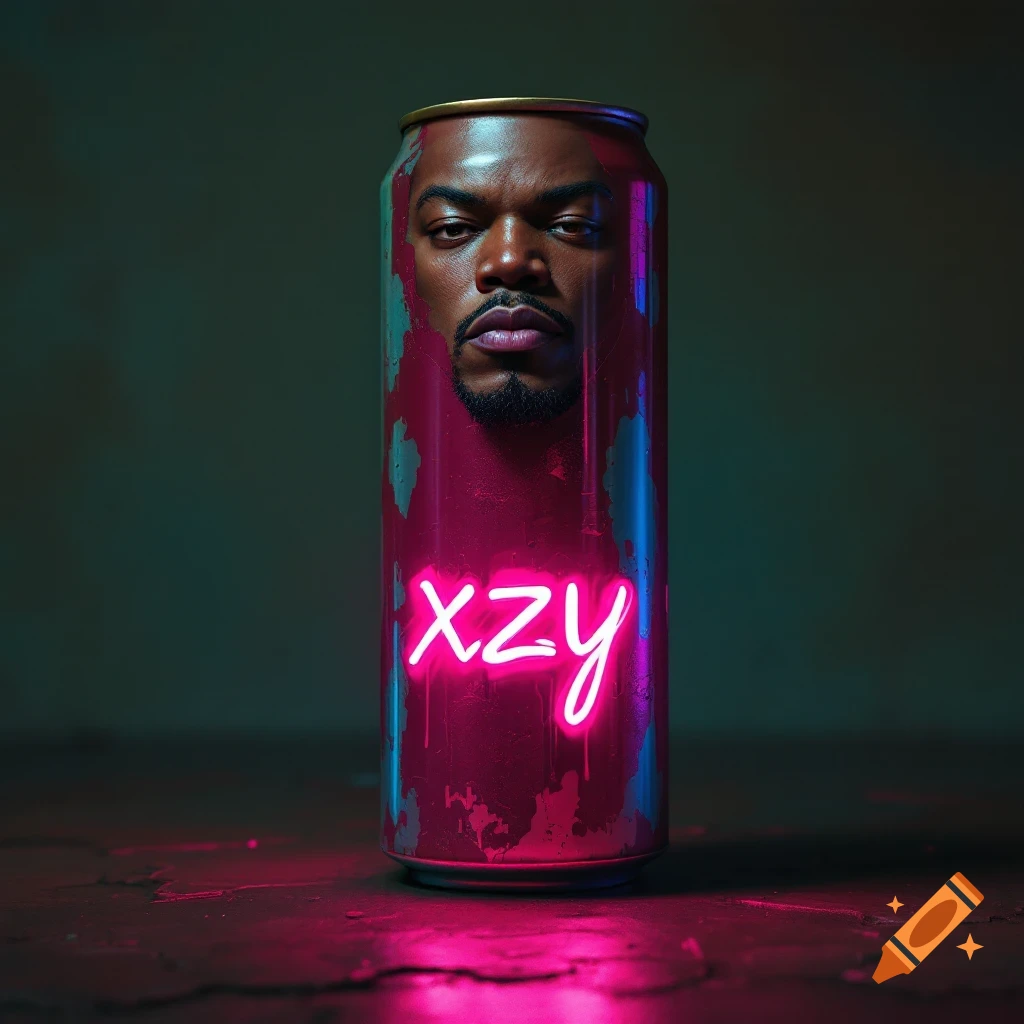 Samuel L. Jackson with a Spam can body, neon sign spelling 'xzy' on Craiyon