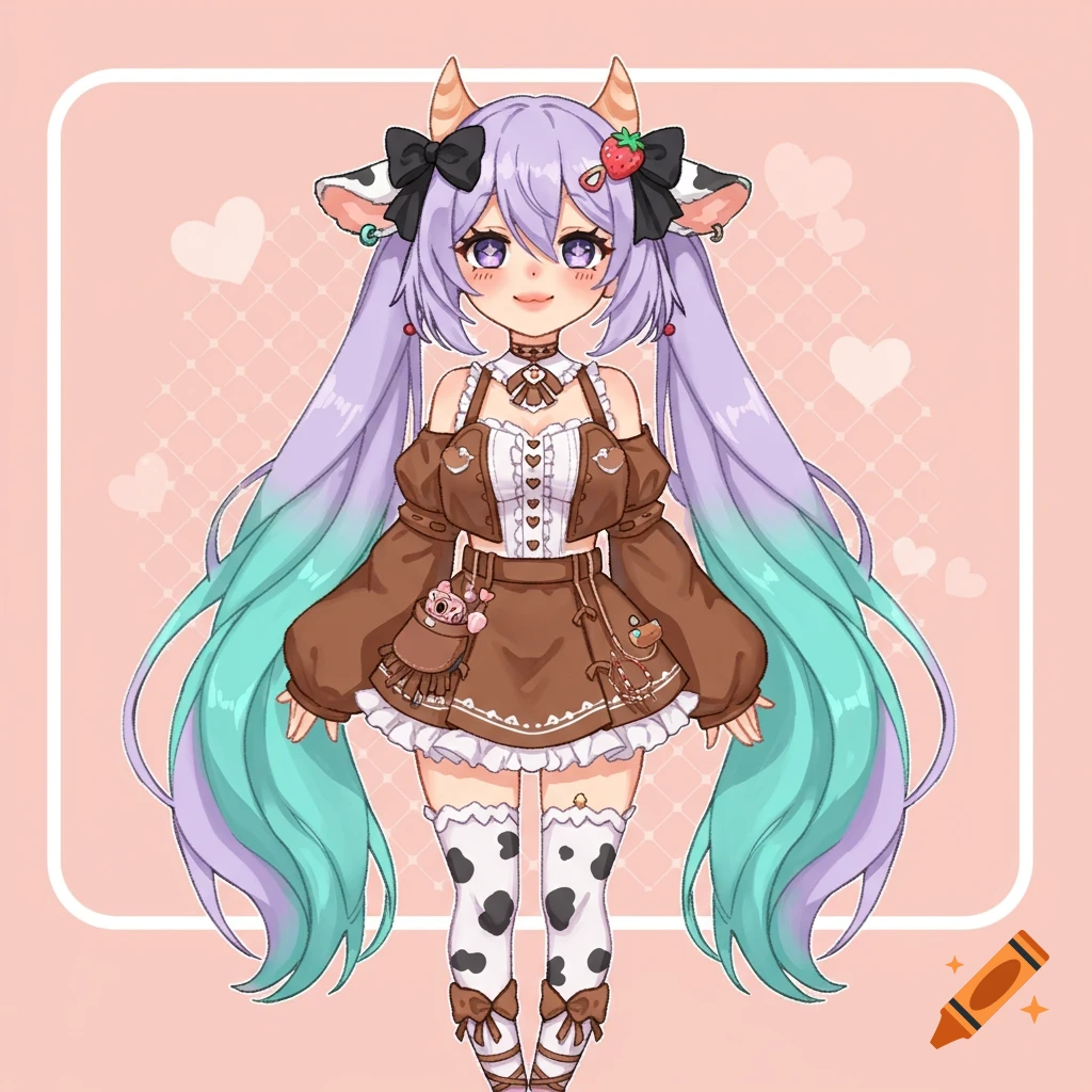 Anime-style cow-girl VTuber character with lavender hair and turquoise ...