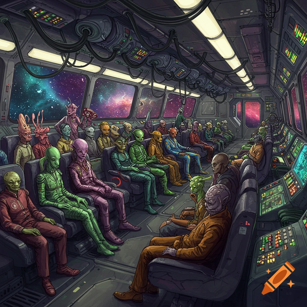 Interior of a space shuttle with stasis pods and astronaut on Craiyon