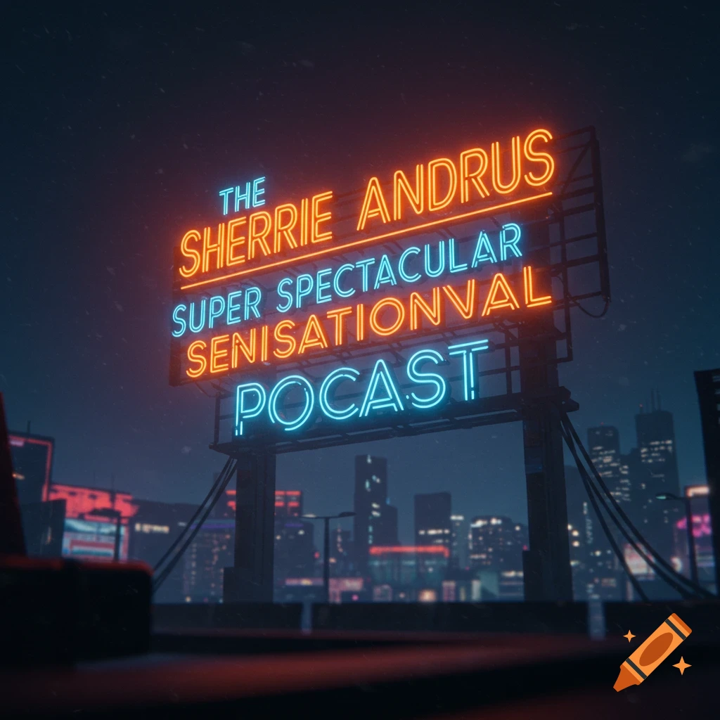Neon sign for The Sherrie Andrus Super Spectacular Sensational Podcast ...