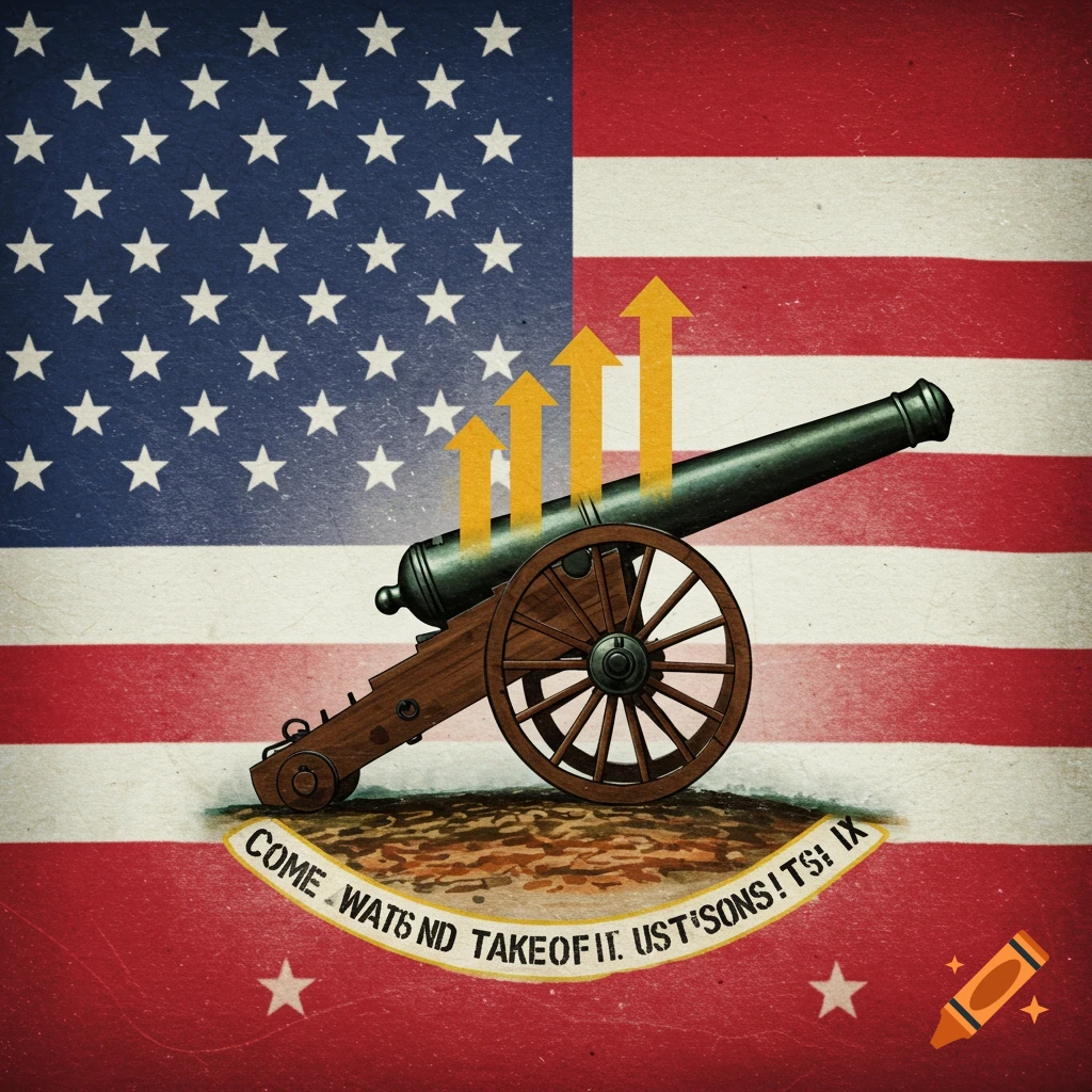 Come and Take It flag with stock market symbol replacing cannon on Craiyon