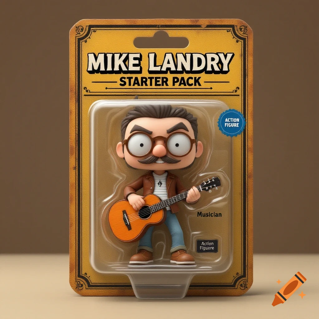 3D render of a cartoon action figure of a man with a mustache and ...