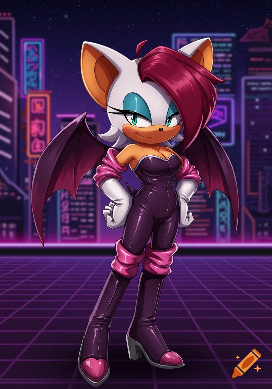 Close-up portrait of Rouge the Bat from Sonic in a detailed digital art style. on Craiyon