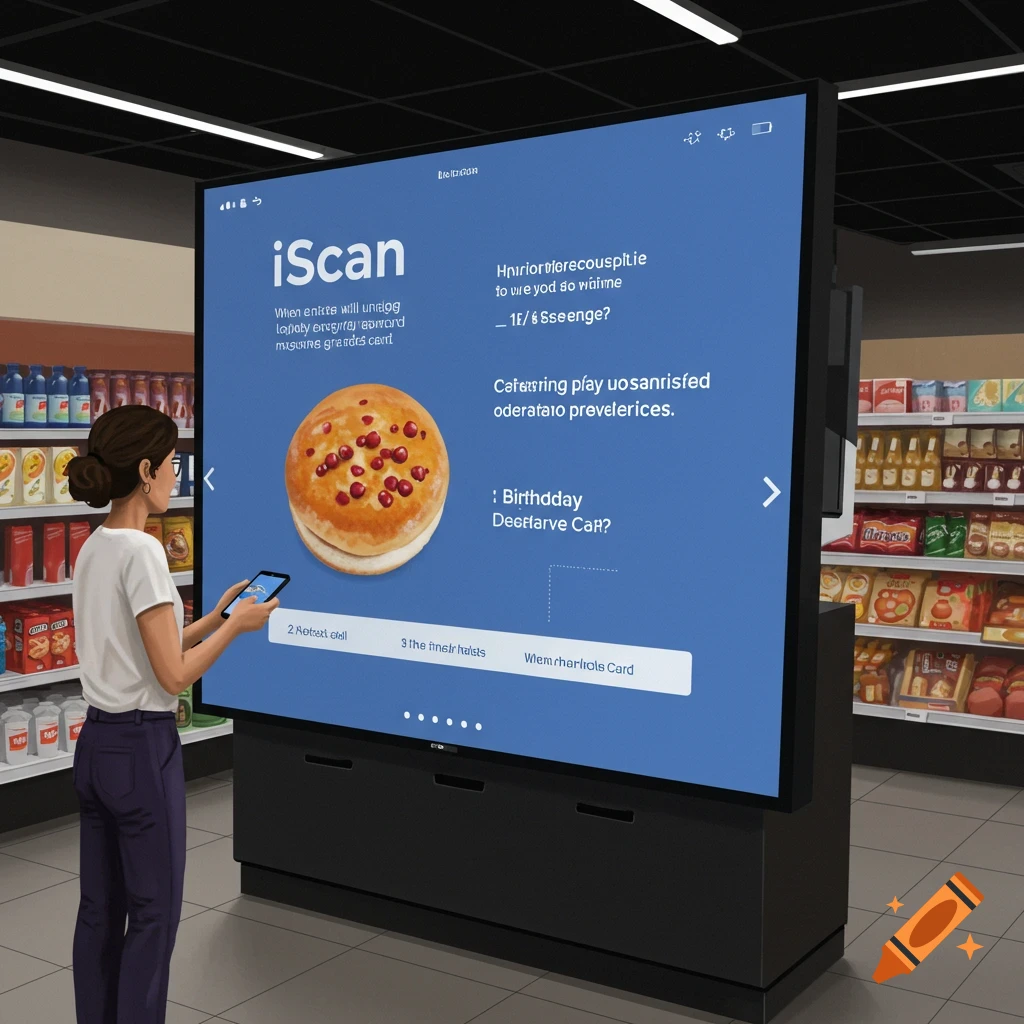 IScan digital screen displaying personalized customer data on Craiyon