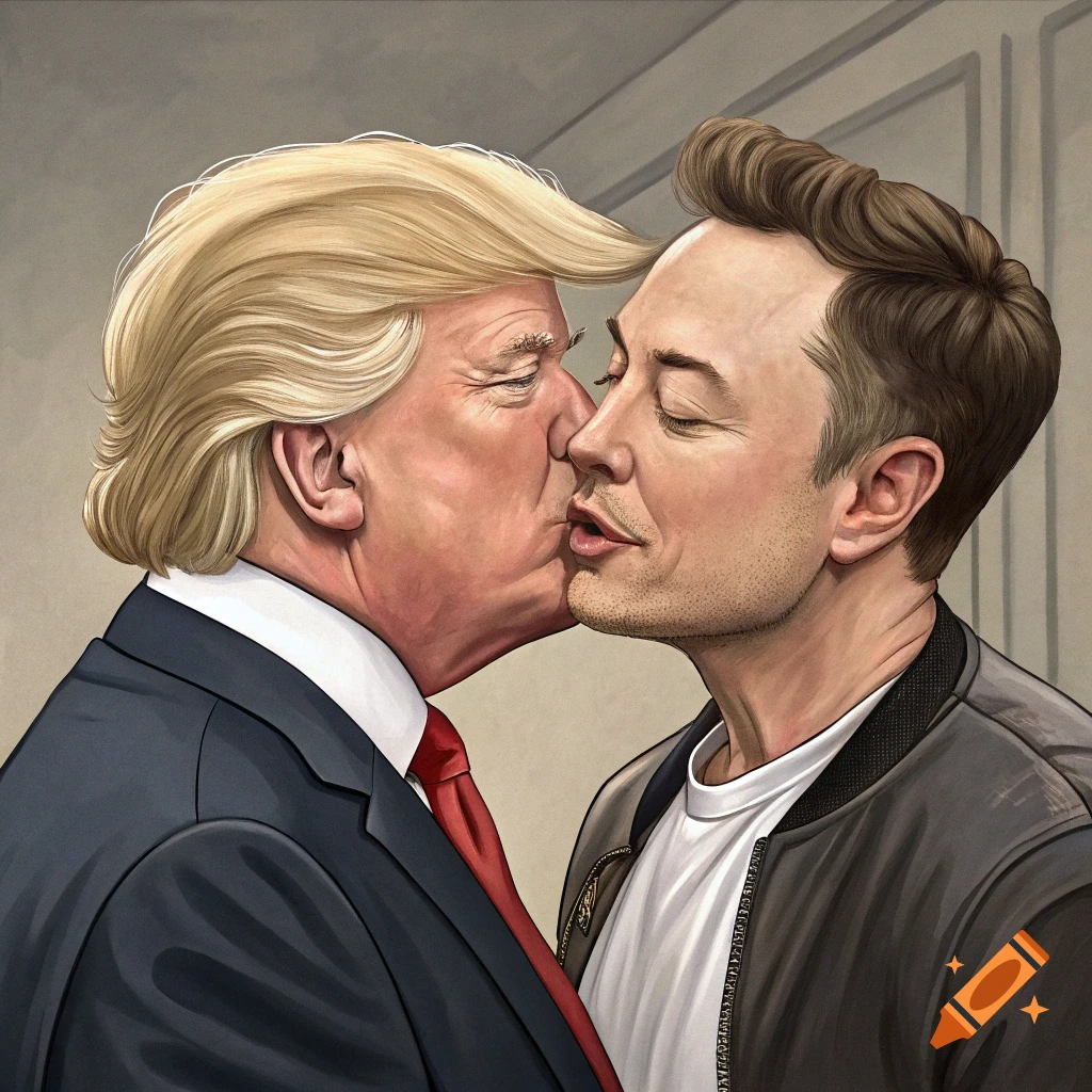 Donald Trump kissing Elon Musk on Craiyon