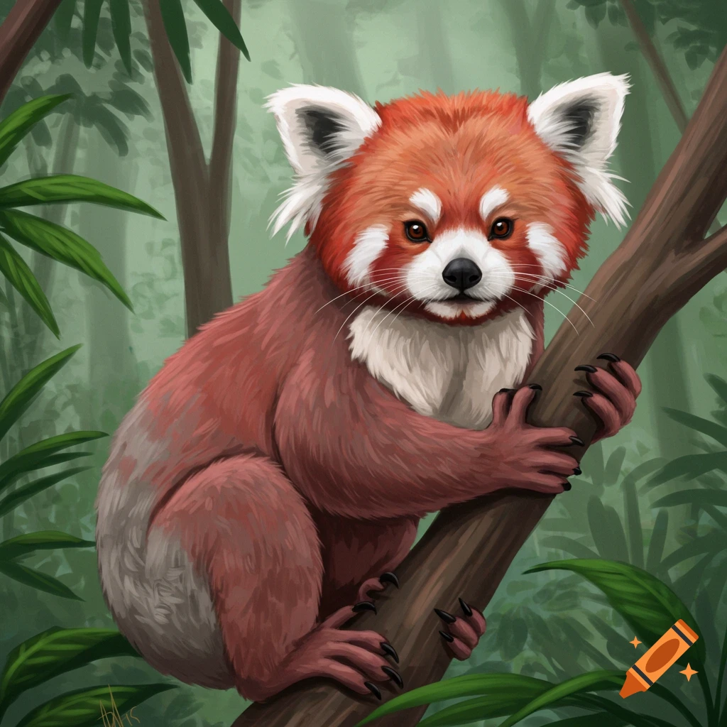 Koala-red panda hybrid animal in a rainforest on Craiyon