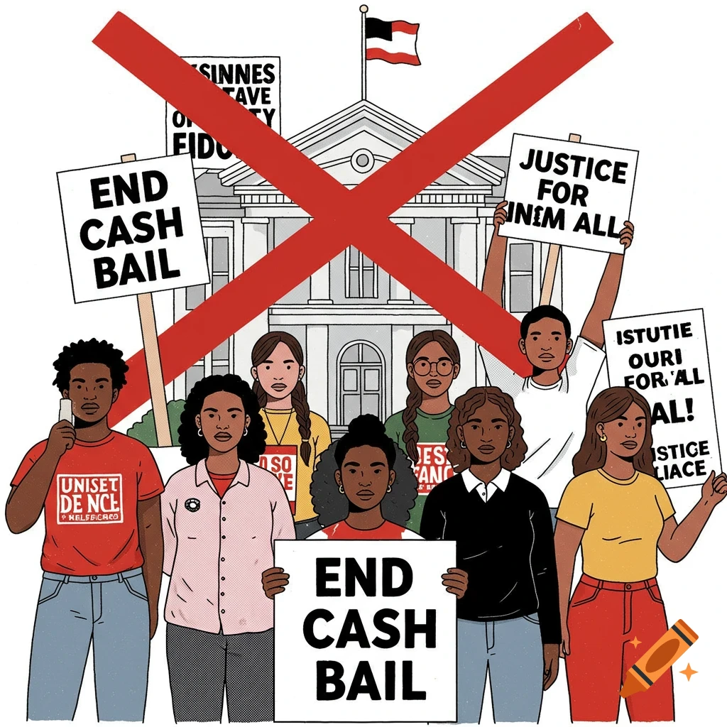 Illustration of people protesting in front of a building with signs ...