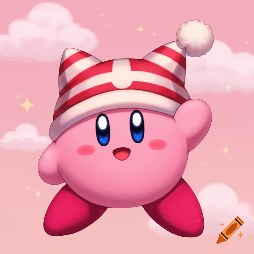 Pink Kirby holds two red lightsabers in a star-filled space background ...