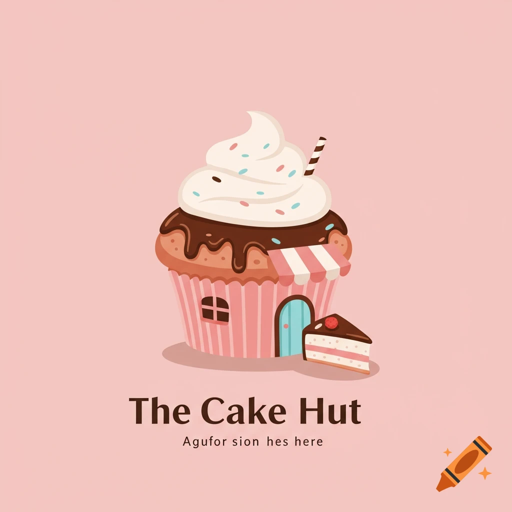 The Cake Hut logo: minimalist cupcake hut design on Craiyon