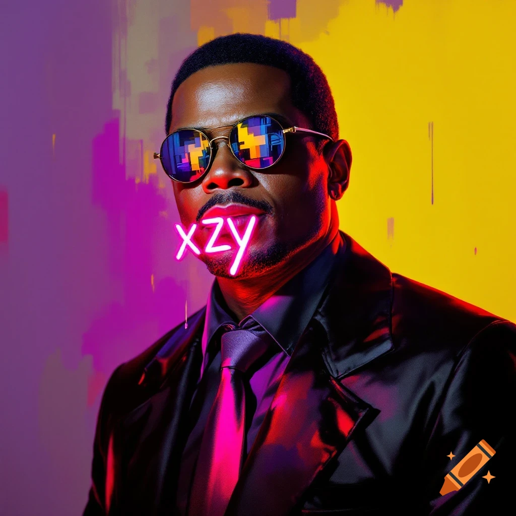 Samuel L. Jackson with a Spam can body, neon sign spelling 'xzy' on Craiyon