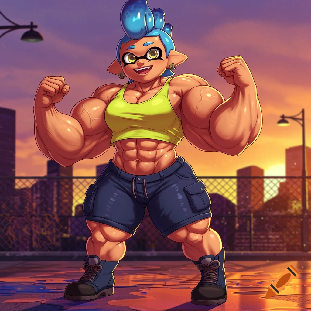 Muscular Splatoon girl on Craiyon