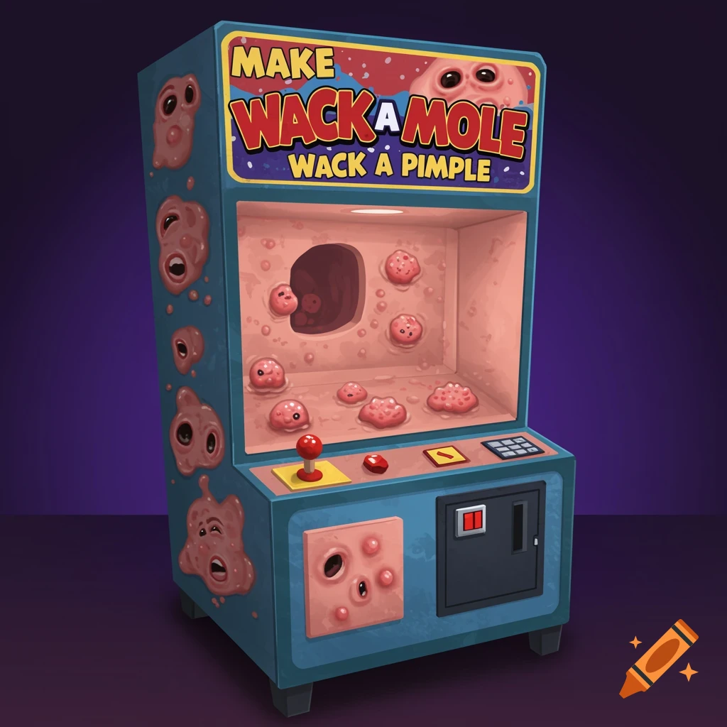 Wack a Pimple game machine with pimples instead of moles on Craiyon