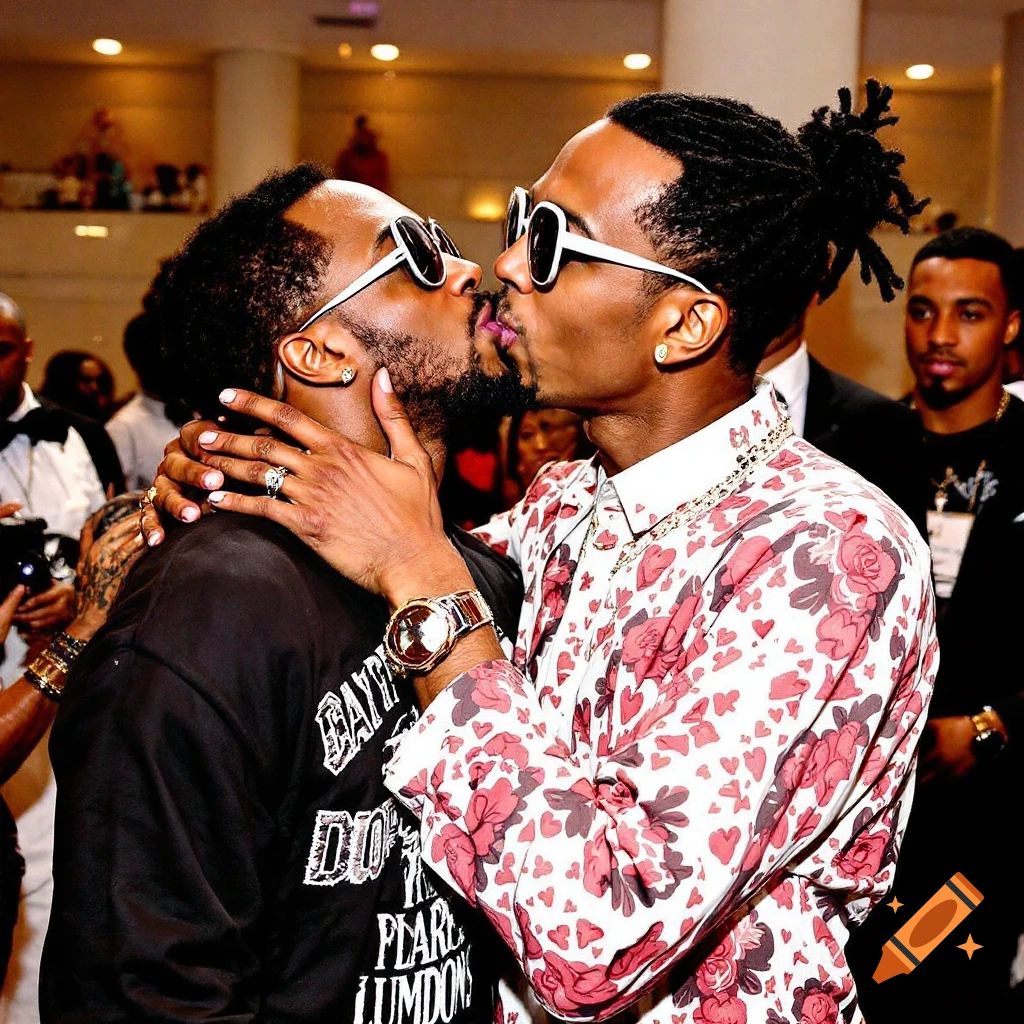 P Diddy kissing Drake on Craiyon