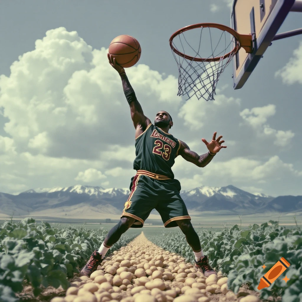 Lebron James as an 8-year-old playing basketball on a potato farm in ...