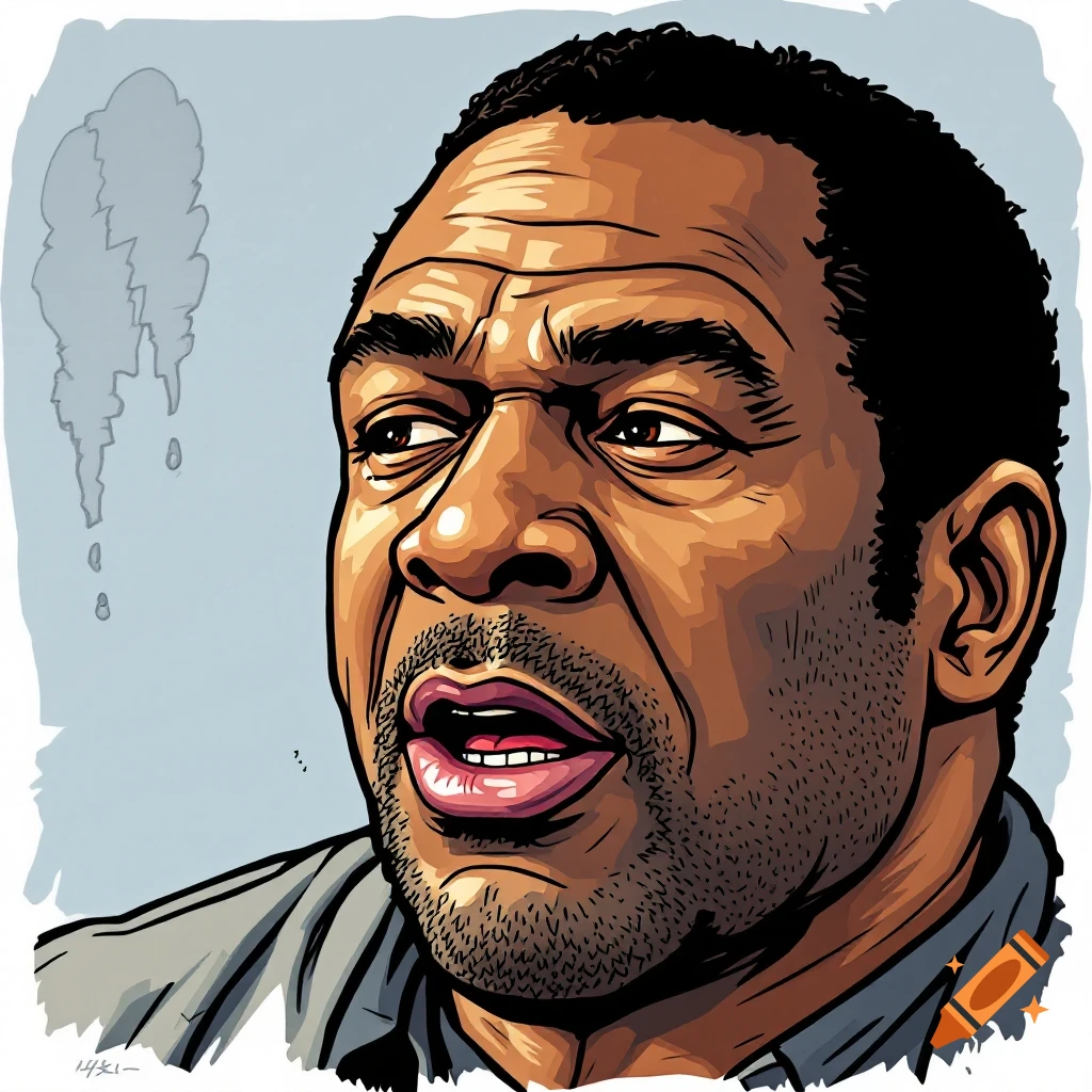 Cartoon portrait of a Black man with a beard, looking left with his ...