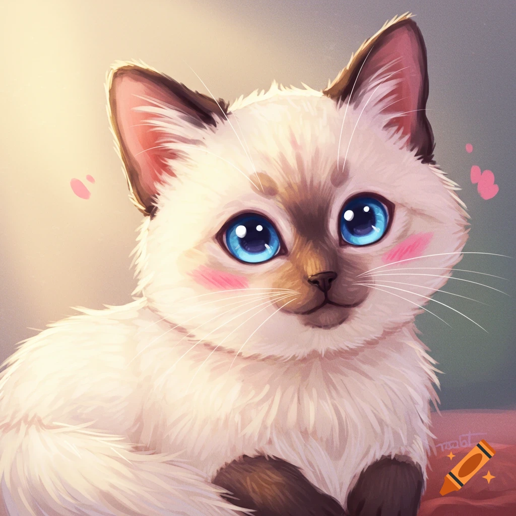 Cute anime white cat with big blue eyes and a pink bow on Craiyon