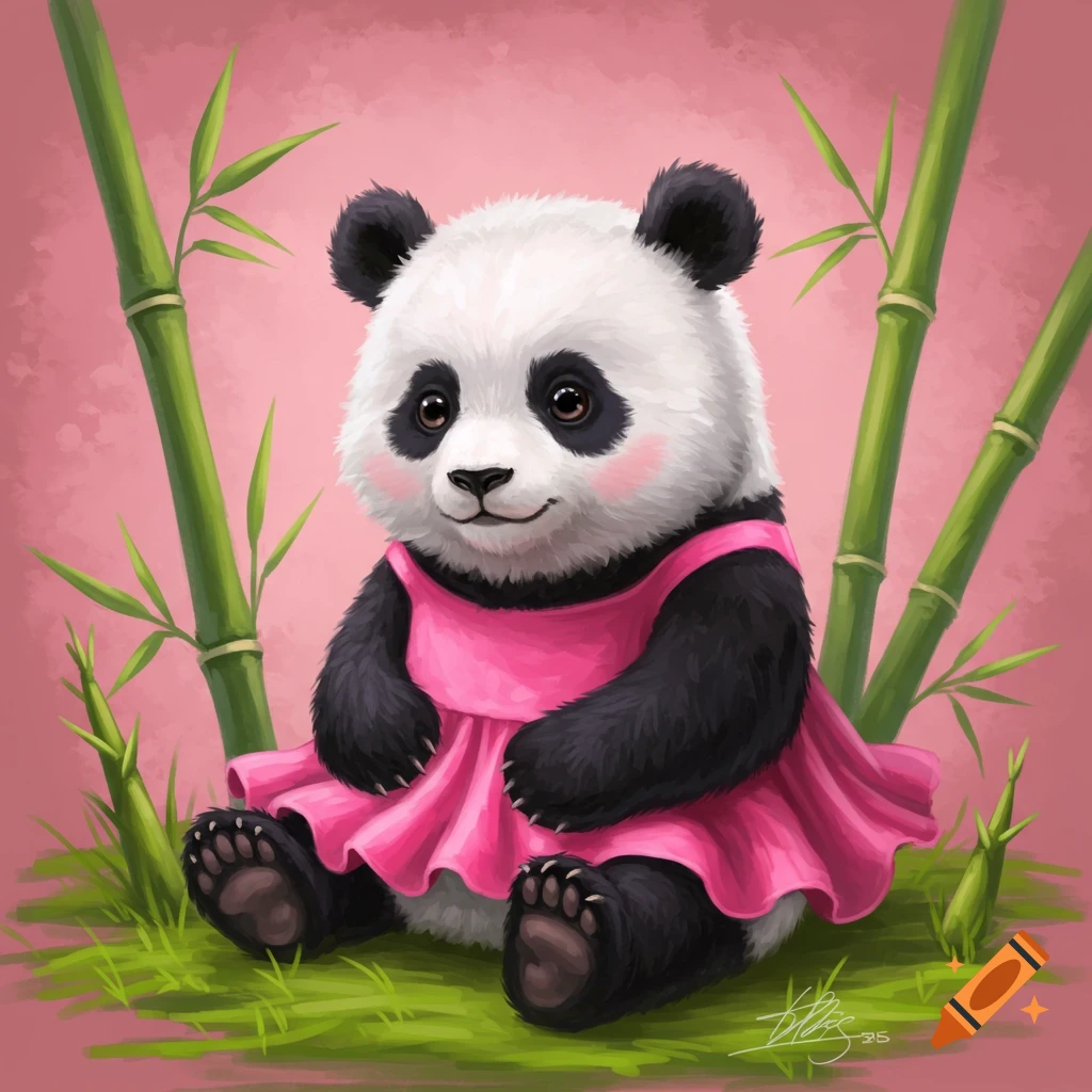 Cute panda wearing a pink dress on Craiyon