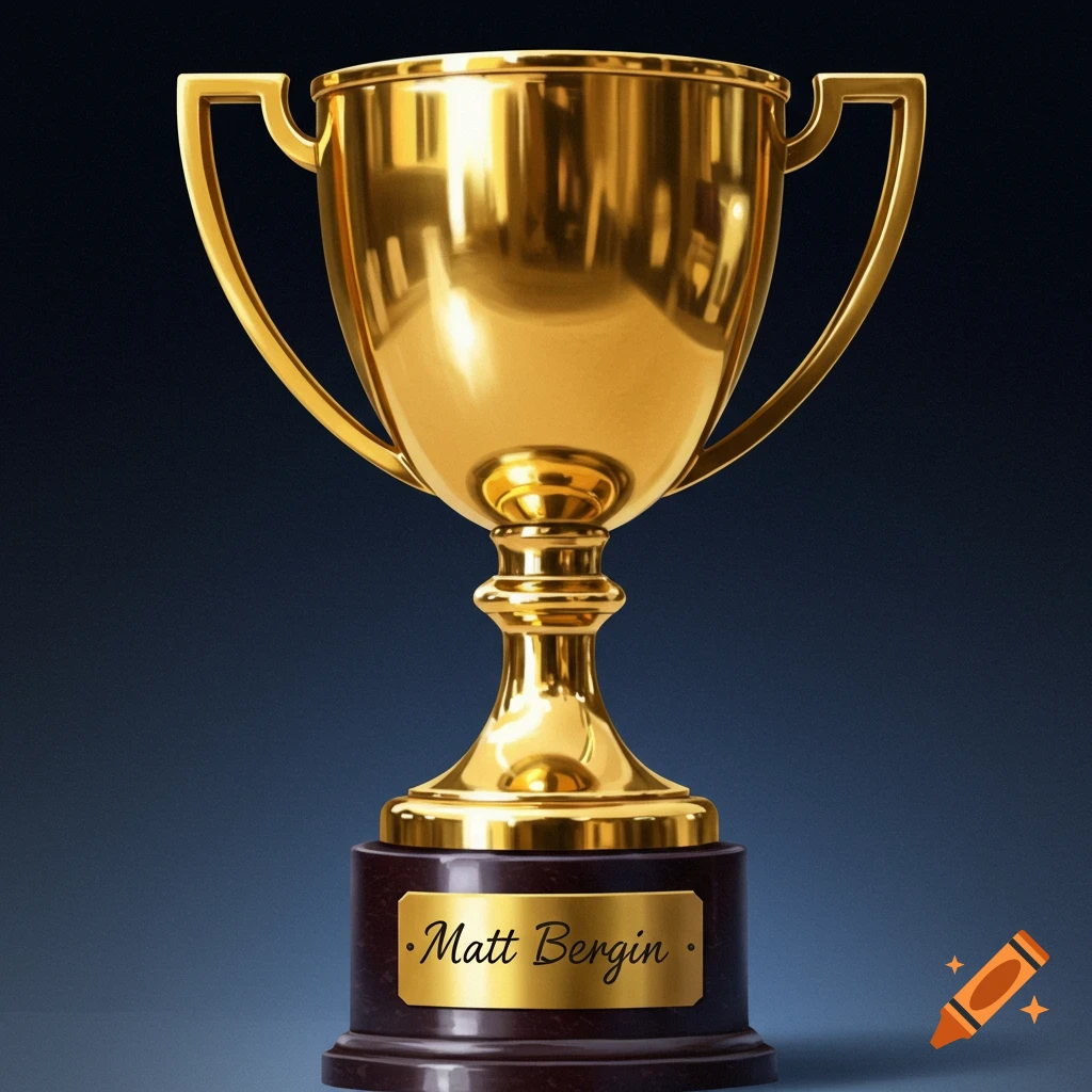 A golden trophy with circuit board patterns and a CPU chip on top ...