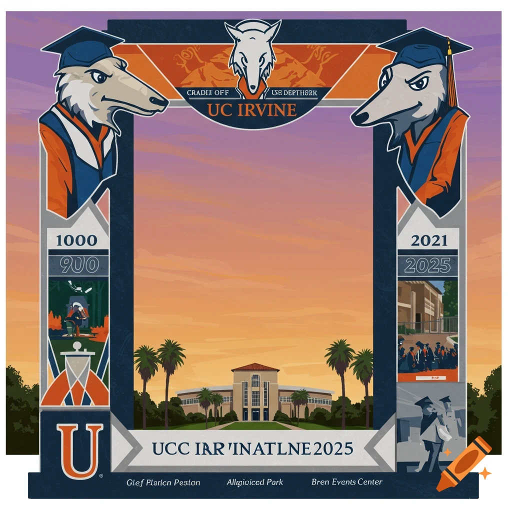 A UC Irvine graduation picture frame with mascots, campus buildings ...