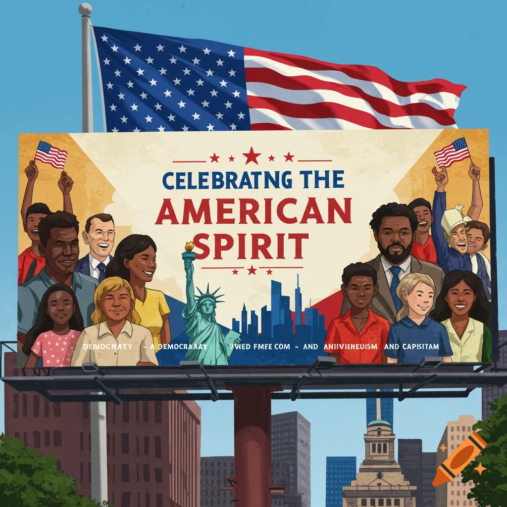 Billboard promoting US values: Democracy, Freedom, Individualism, and ...