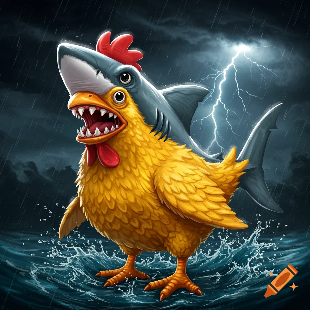Shark with a chicken body on Craiyon