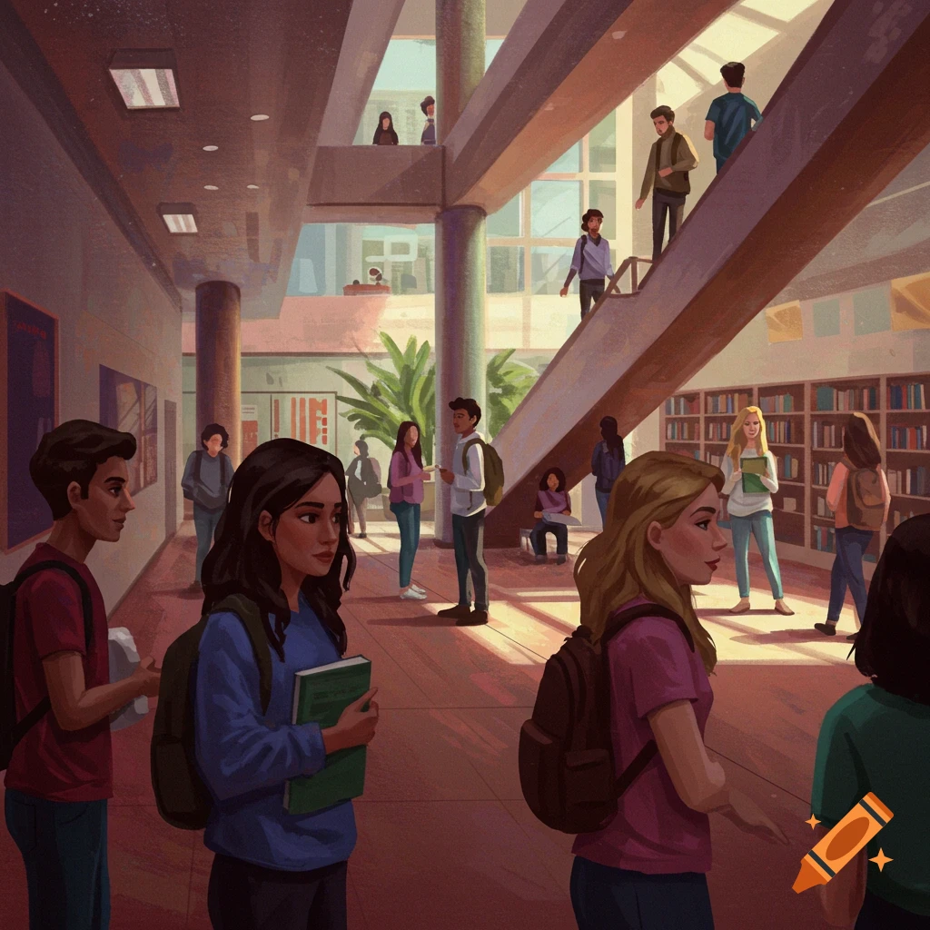 Illustration of a school mural depicting children engaged in STEM, art ...