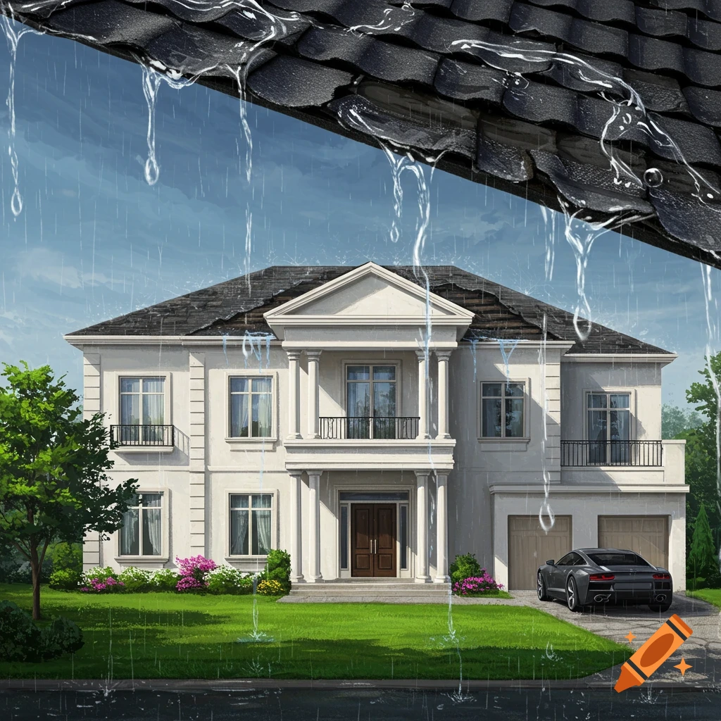 A large luxurious house with columns, balconies, a driveway, lawn, and ...