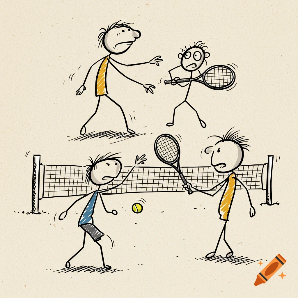 A sketch of clumsy stick figures playing tennis. on Craiyon