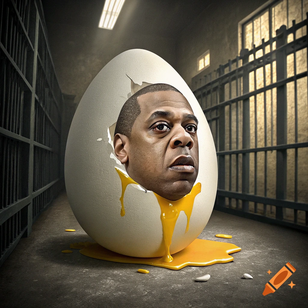 Jay Z as Humpty Dumpty egg in jail cell on Craiyon