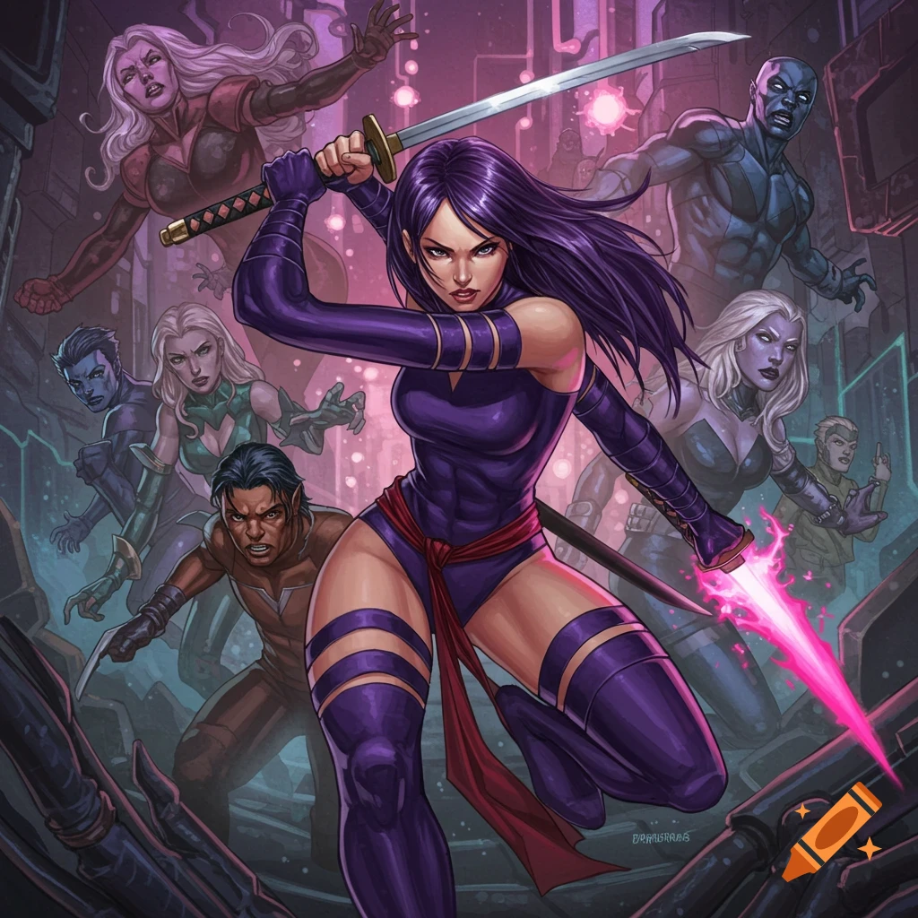 Psylocke with katana from Marvel Rivals on Craiyon
