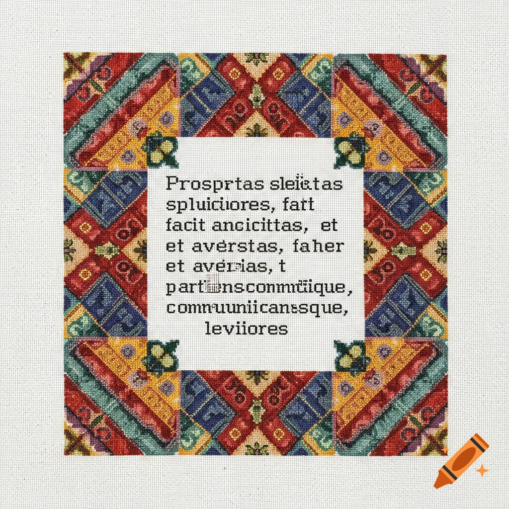Cross stitch with Latin phrase and geometric border on Craiyon
