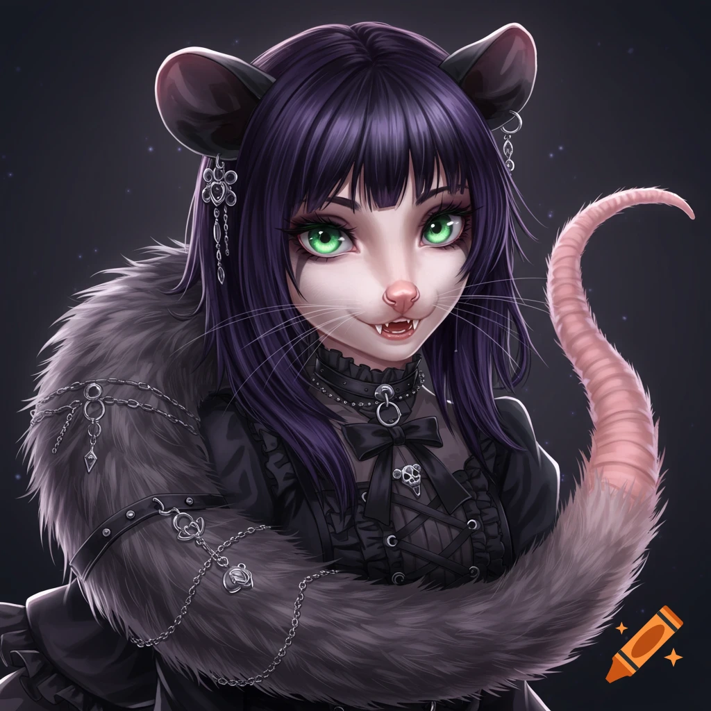 Vtuber model with opossum and goth theme on Craiyon